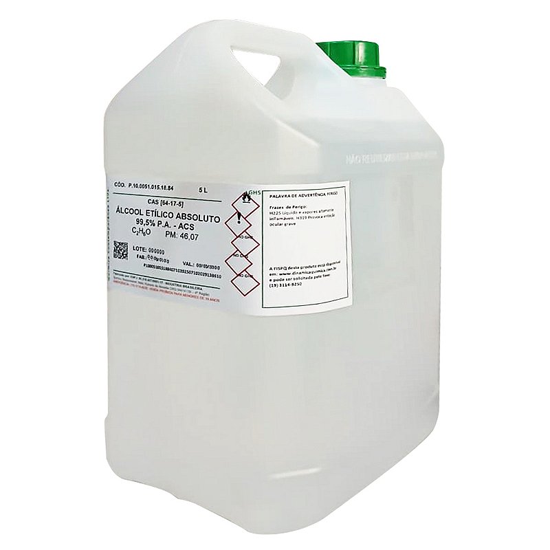 Álcool Etílico Absoluto 99,5% PA ACS 5L - Loja do Laboratório
