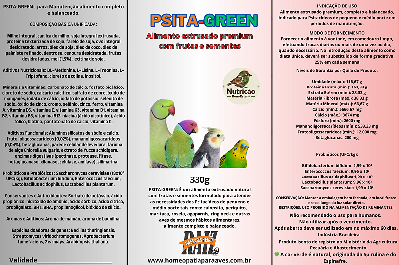 PSITA-GREEN Alimento extrusado premium, completo e balanceado, indicado ...