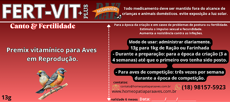 Fert-Vit + Plus. Melhor e mais completo premix vitamínico para aves em ...