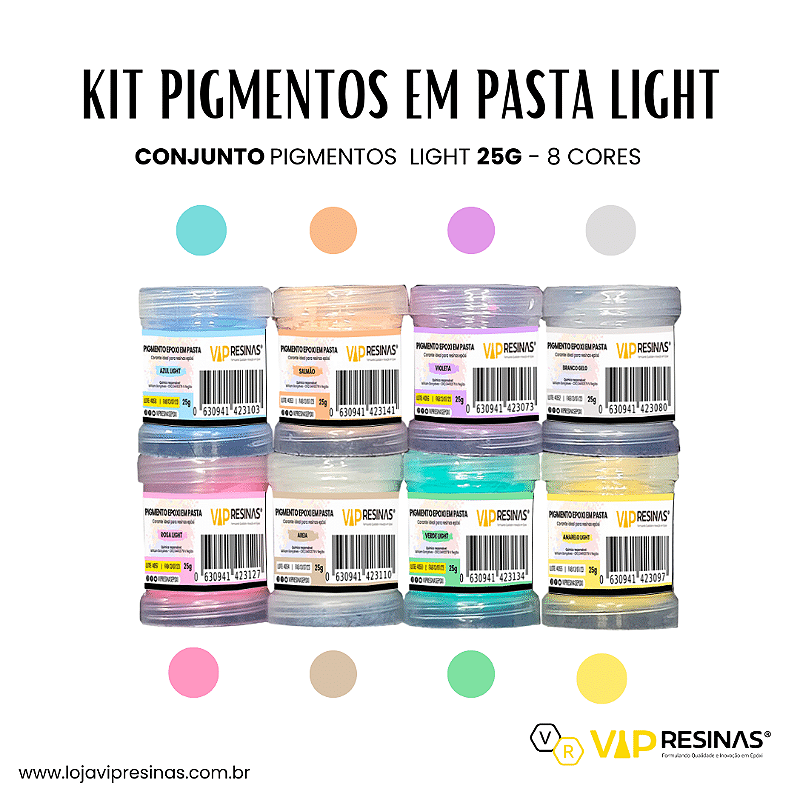 Kit Completo Pigmentos Epóxi Cores Light / Pastéis | Vip Resinas - Loja ...