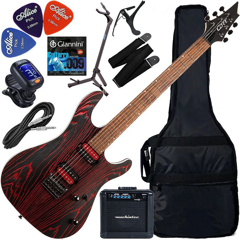 Kit Guitarra Elétrica Cort KX-300 ETCH EGR - Etched Black Red (EBR ...