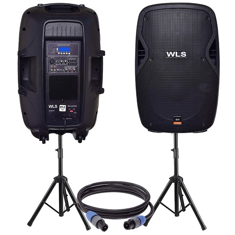 Kit Caixa De Som Ativa Passiva Wls S15 Bluetooth 430w + Cabo Tripé ...