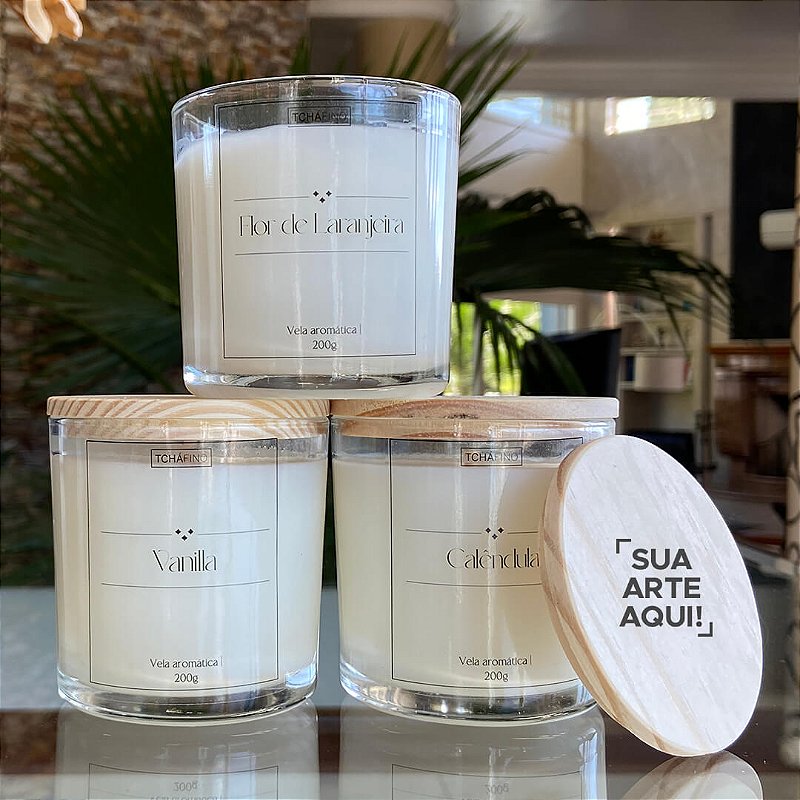 Kits 3 Velas Vegetais Aromáticas Personalizada - 200g - TCHÁFINO