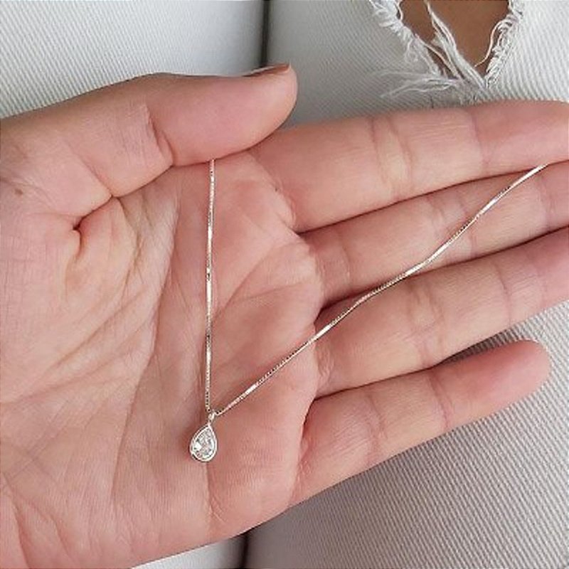 Gargantilha Ponto Luz Gota Prata 925 - V12 - 45cm - PRATA 925