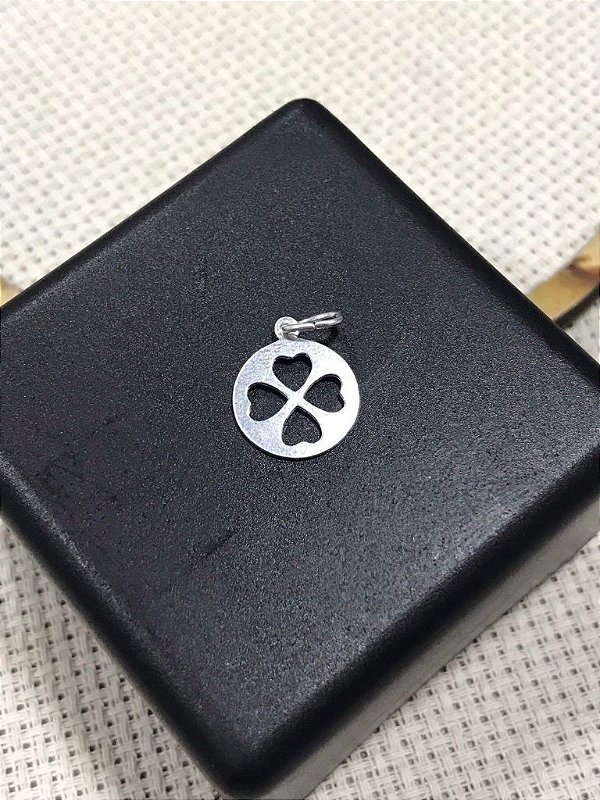 Pingente Medalha Trevo de 4 Folhas Prata 925 - 12 mm - PRATA 925