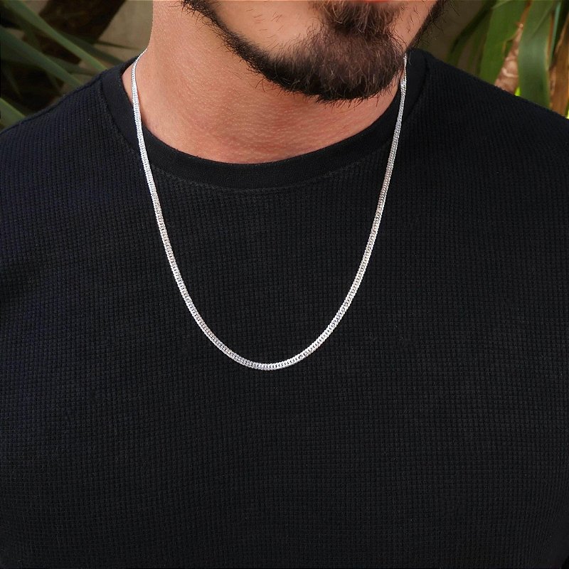 Corrente Grumet Dupla - 3mm - 8.1g - 70cm - Prata 925 - PRATA 925