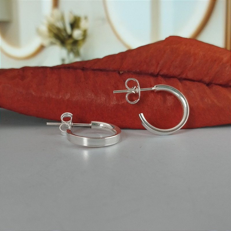 Brinco Meia Argola - 14mm - Prata 925 - MB623-716 - PRATA 925