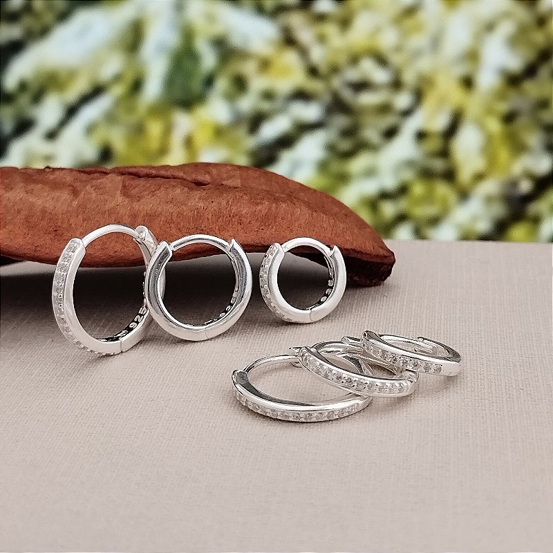 Trio Argolas Cravejada - Prata 925 - PRATA 925