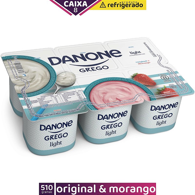 Danone Grego Light 510g X6 Original & Morango (caixa 8 unidades ...
