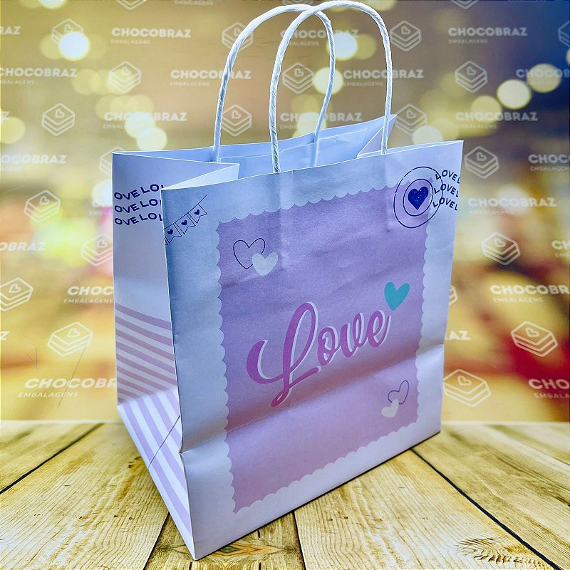 5 SACOLA DE PRESENTE - WITH LOVE 26x27x17 cm 4911 - Chocobraz Embalagens