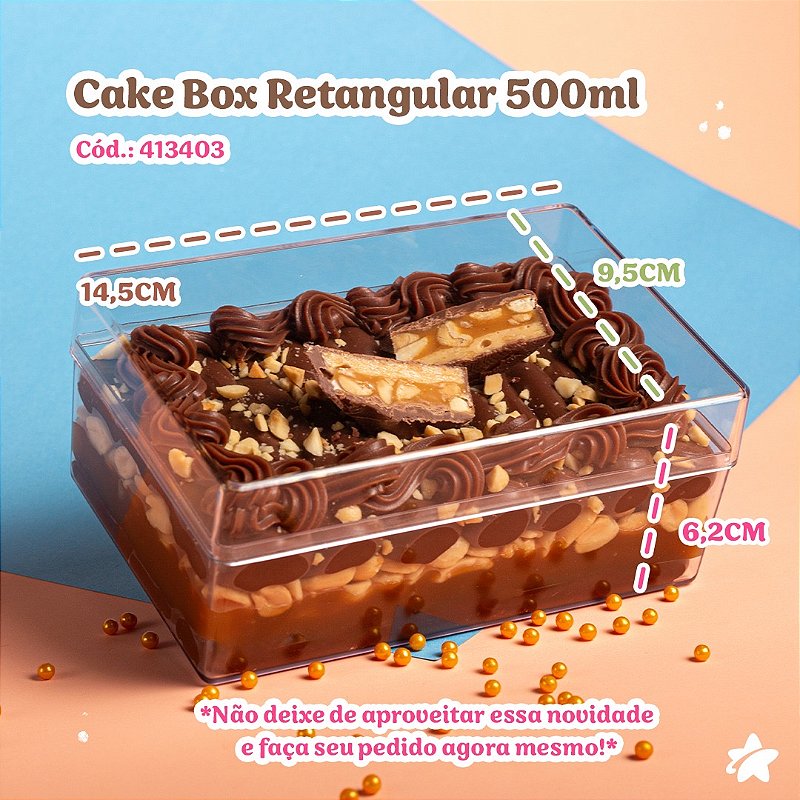 CAKE BOX CRISTAL RETANGULAR COM TAMPA 500 Ml (Blue Star) - Chocobraz Embalagens
