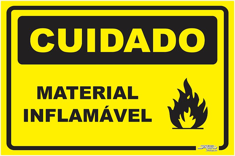 Placa Cuidado Material Inflamável - Afonso Sinalizações