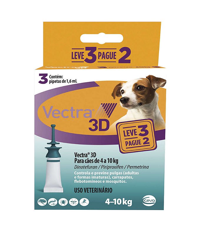 Vectra 3D Cão 4 a 10kg 3P BR - Desconto - Empire Pet