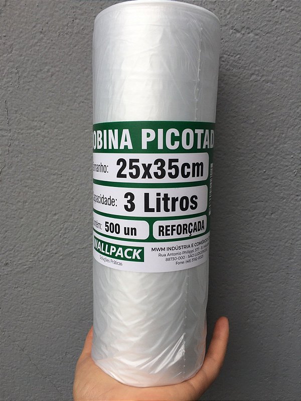 Bobina Plástica Picotada 25x35cm 3L Rolo Com 500 Sacos Reforçada Wallp ...