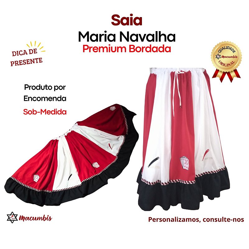 Saia Maria Navalha Tricolor Premium Bordada - Macumbis