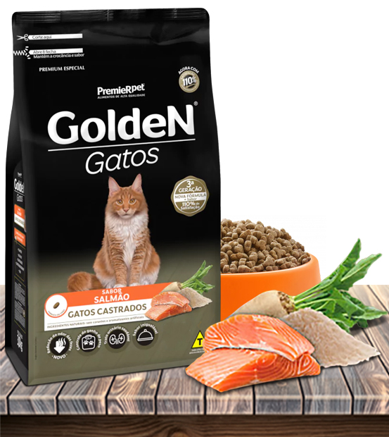 Ração PremieR Pet Golden Salmão para Gatos Adultos Castrados - PET FORT ...