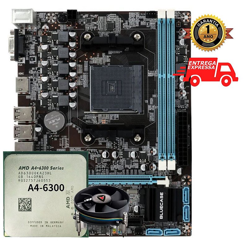 Kit Placa mãe Fm2 A68 A88 A55 + Processador A4 6300 + Cooler - Blue Sky Informática - 10 Anos