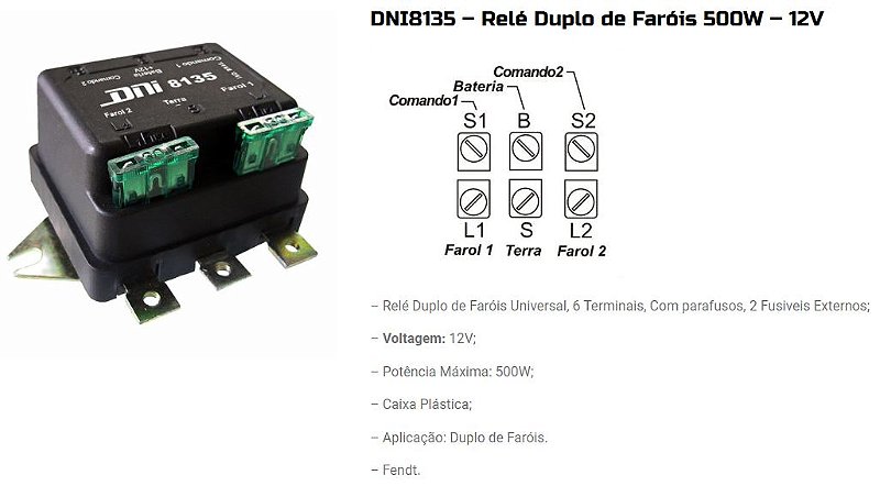 RELE FAROL DUPLO 12V DNI8135 UNID. - Auto Peças Amd