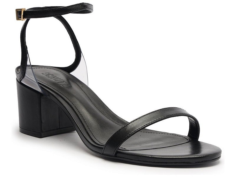 SASNDALIA SCHUTZ SALTO BLOCO MEDIO SKYE COURO PRETA - Lojas Trend