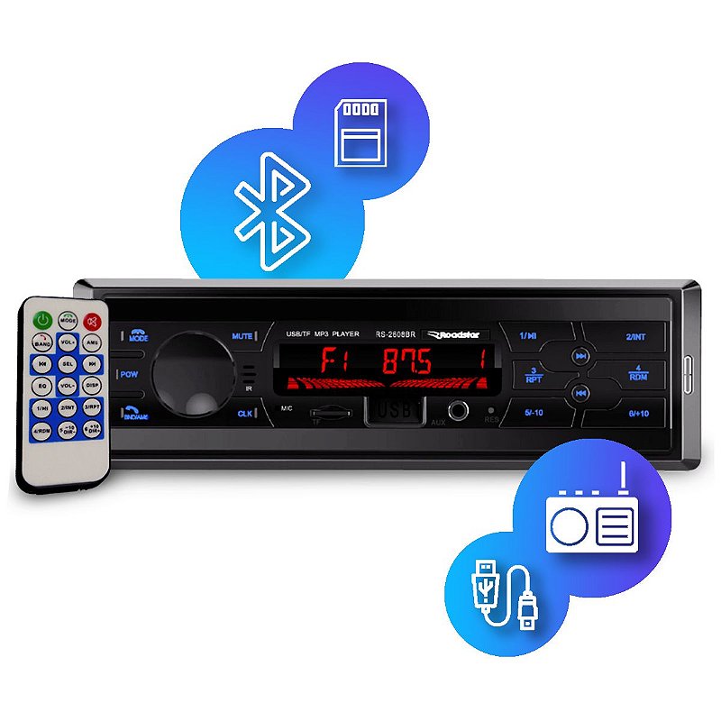 Mp3 Player RS-2608BR Plus Bluetooth Usb Sd Aux FM Com Controle ...