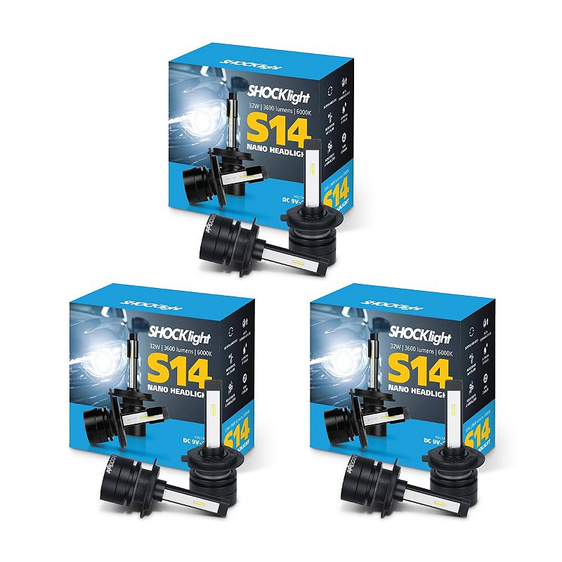 Kit Lâmpada Super Led Mini Shocklight 32w S14 Nano H7 H1 E HB4 6000k - Auto Equip