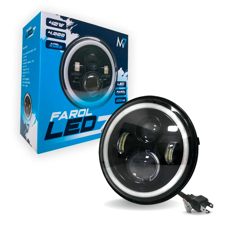 Farol Angel Eyes 40W LED 7 Polegadas DRL e Seta M7 - Auto Equip