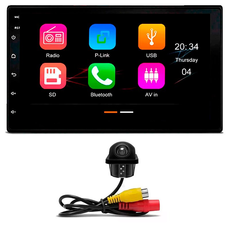 Central Multimídia 7 Polegadas JR8 + Mini Câmera de Ré Automotiva ...