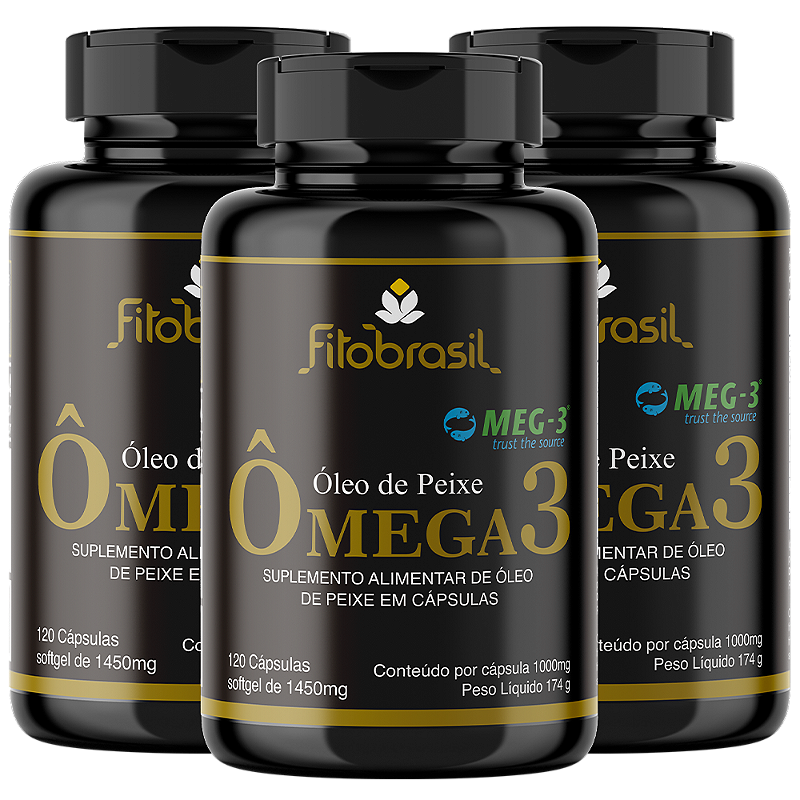 Ômega 3 MEG-3 - kit com 3 unidades 1000 mg - Óleo de Peixe - 120 cáps - Fitobrasil