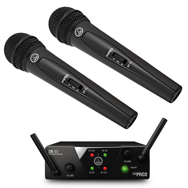 Microfone AKG WMS40 Mini Dual Vocal US25B/D Duplo Set Sistema Sem Fio ...