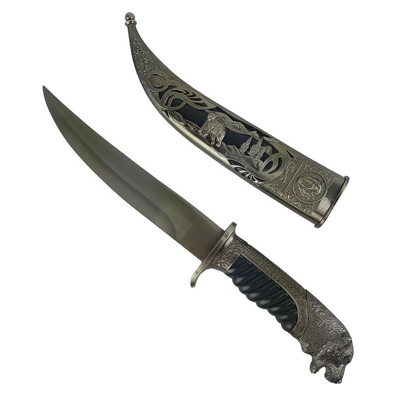 Adaga Faca Urso Prata com bainha caçador colecionadores - Tenda Medieval