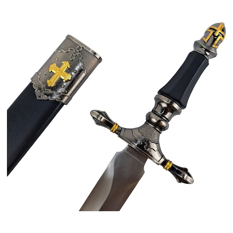Adaga Cavaleiro Bainha Revestida Couro - Tenda Medieval