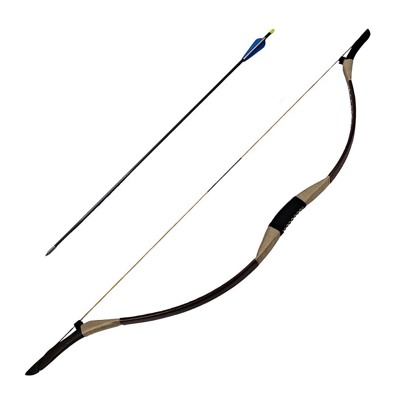 Arco e Flecha Mongol Funcional 26lbs Marrom Recurvo - Tenda Medieval