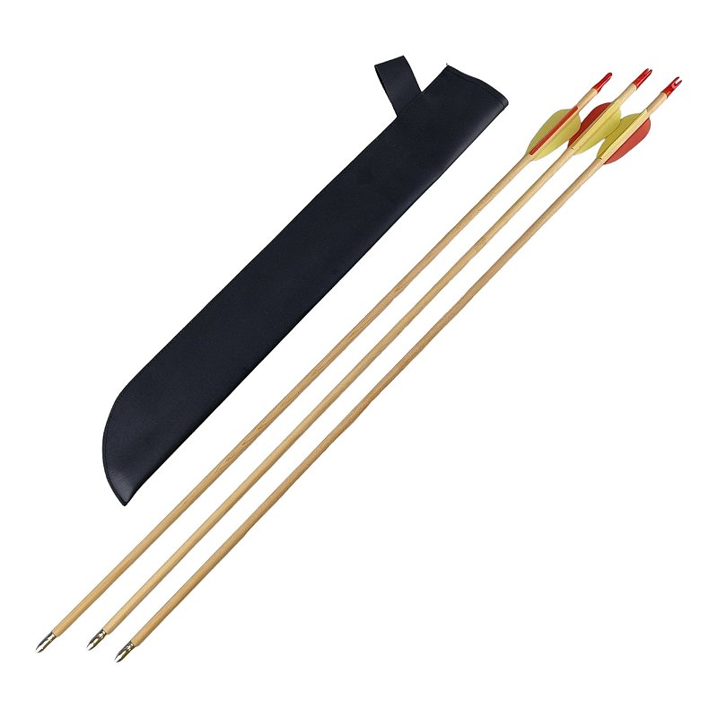 Kit 3 Flechas Vareta de Madeira e Aljava de Cintura 🏹 - Tenda Medieval