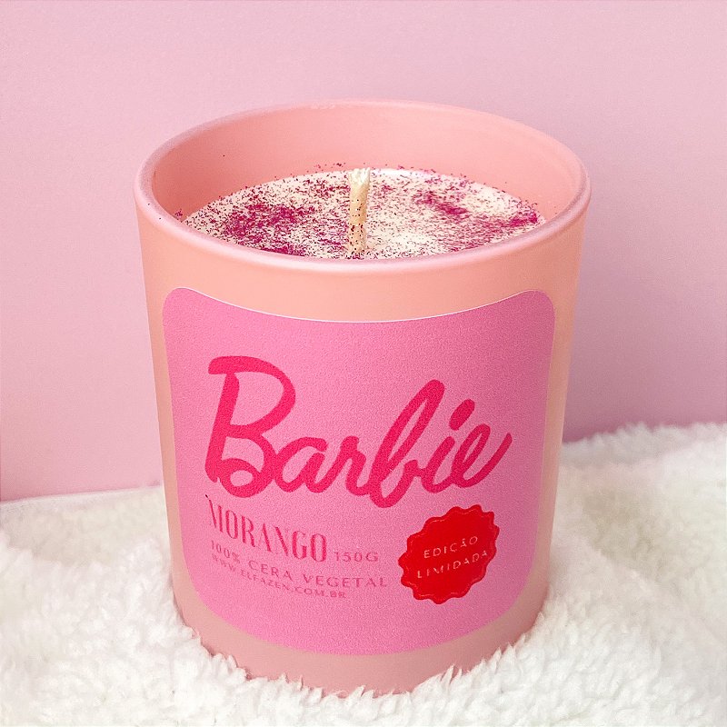 Vela Aromática Morango - Barbie - Cera vegetal - 150g - Elfa Zen