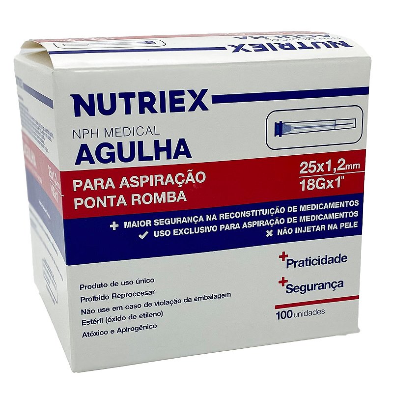 Agulha p/ Respiração Ponta Romba 25x1,2mm Nutriex 100 un - ACHealth