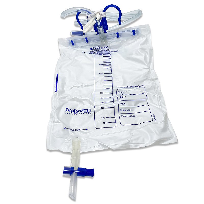 Coletor de Urina Sistema Fechado 2000ml c/ Válvula Poly Uro 5 unidades - ACHealth