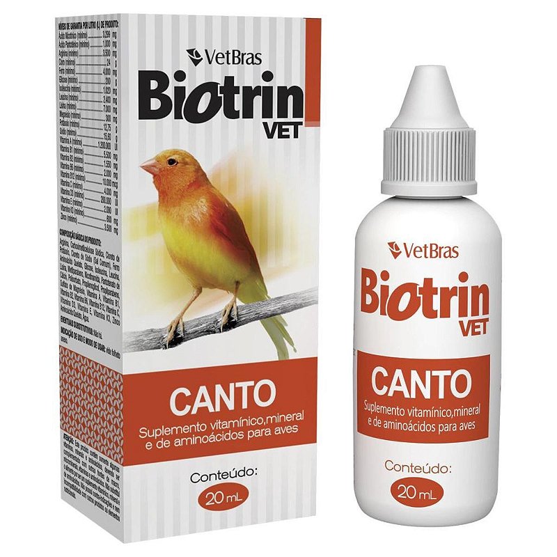 Suplemento Vitamínico Para Aves Biotrin Vet Canto 20ml - Canto das Aves