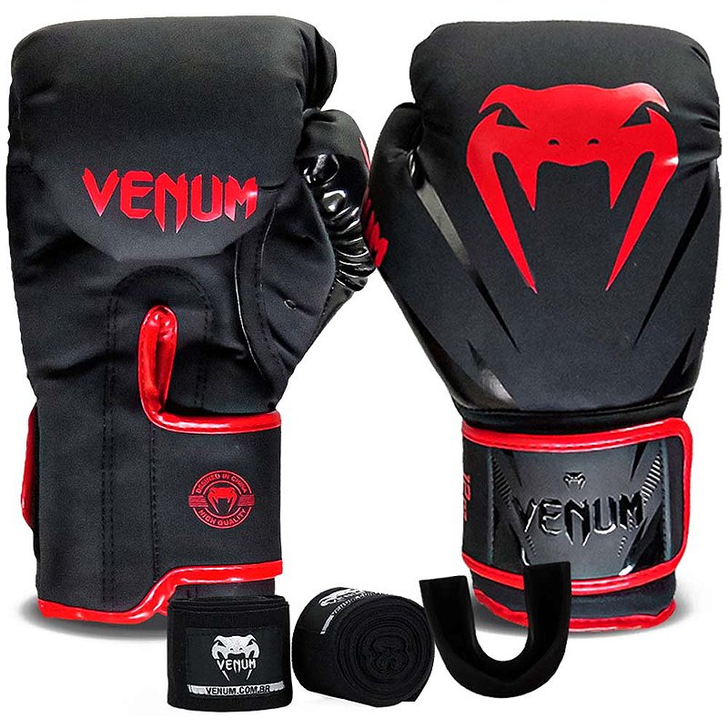 Kit Box Venum New Impact Evo Luva Bandagem e Bucal Vermelho ...