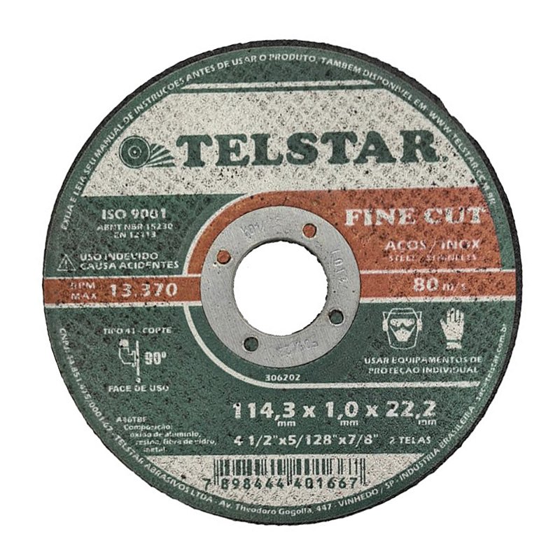Disco de Corte Ferro Inox 4.1/2 x 1,0 x 7/8" Telstar - Ferragens Garcia