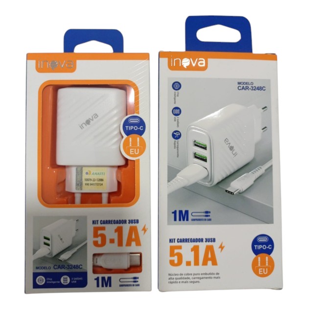 CAR-3248C CARREGADOR USB TIPO C 5.1A INOVA - Inova Distribuidora ...