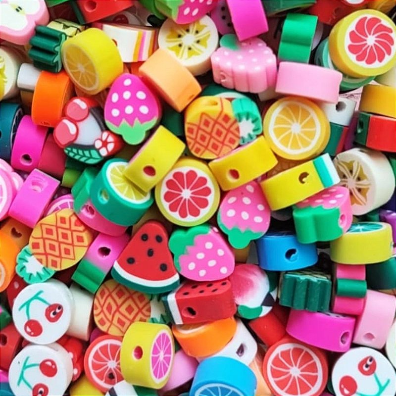 100 Uni Miçanga De Fimo Frutas - Man Aviamentos
