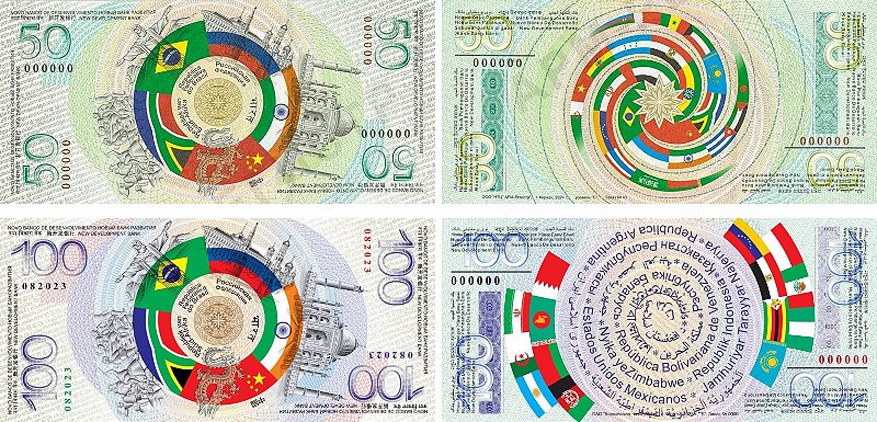 Cédulas Simbólicas do BRICS - 50 e 100 Brics - seteprint.com.br