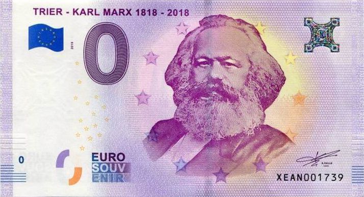 Cédula de Zero Euro comemorativa dos 200 Anos de Marx - Réplica ...
