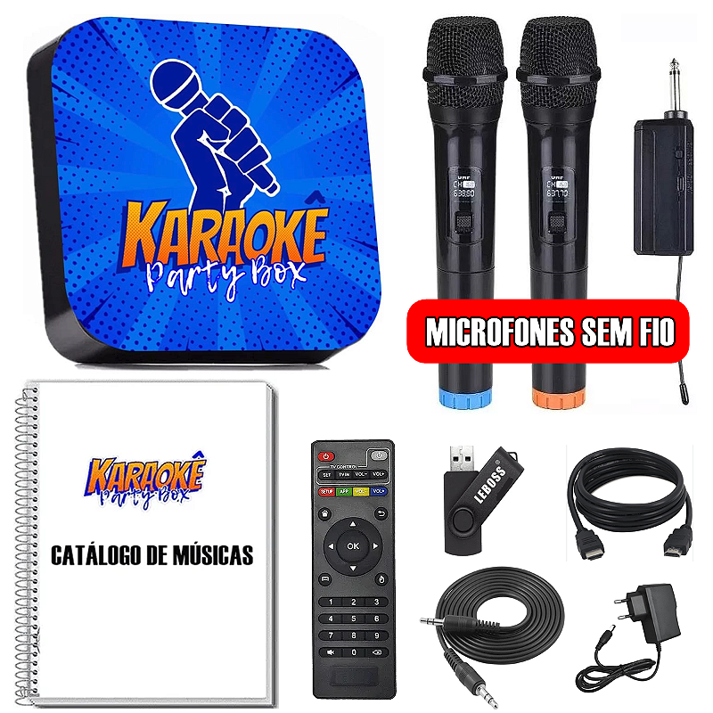 Karaoke Party Box Azul Profissional +2 Microfones Sem Fio +de 2000 ...