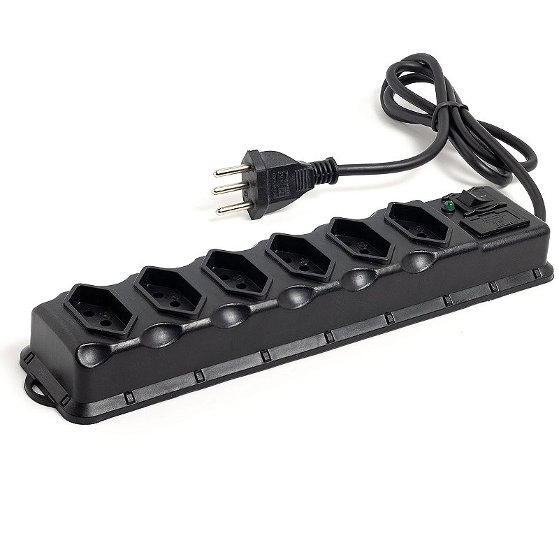 Régua 6 tomadas Novo Padrão Brasileiro botão liga/desliga - Ion Cabos