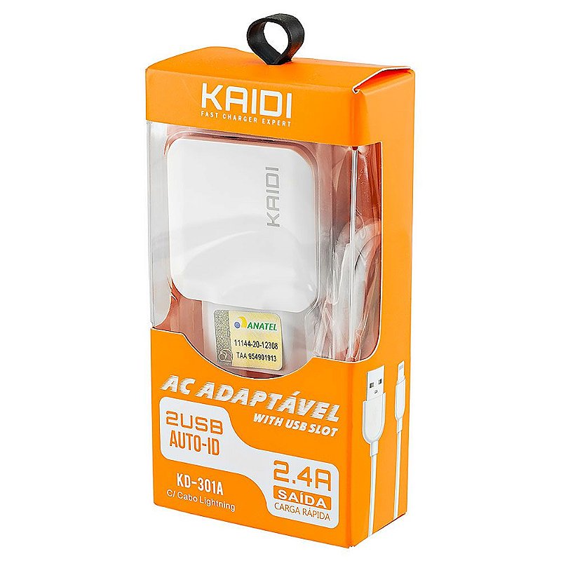 Carregador Celular Fonte Usb 2 4a Kaidi Kd 301 Ion Cabos