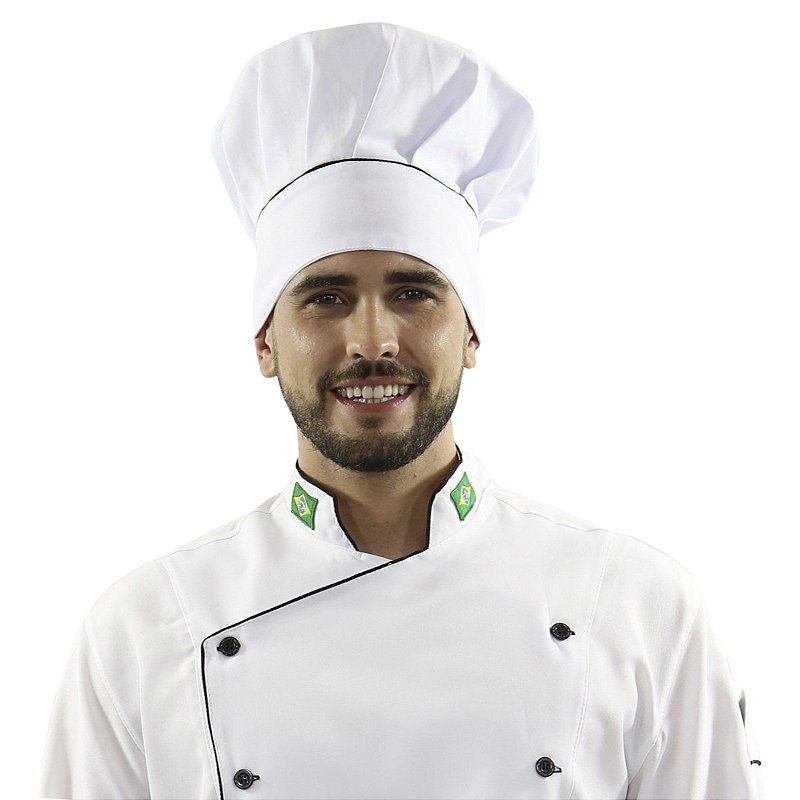 Chapéu Chef Cozinha Branco com Preto Profissional - Dr Chef - DR.CHEF