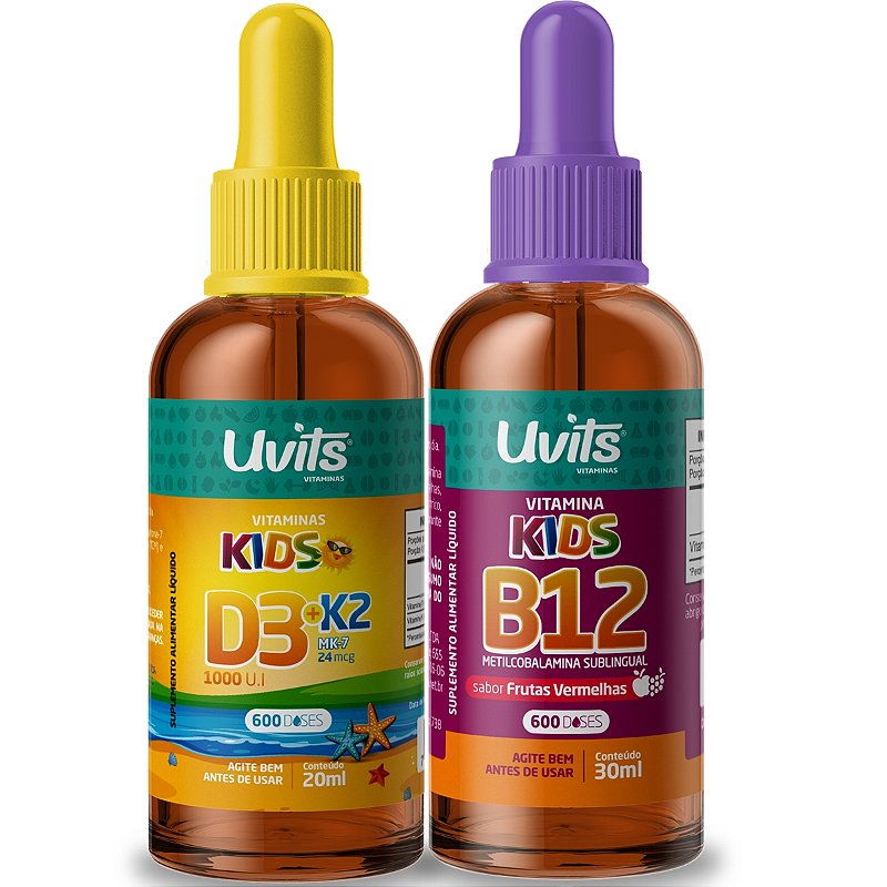 Kit Vitamina B12 Kids 30ml + Vitamina D3 K2 Kids 20 ml - Uvits Uvits ...