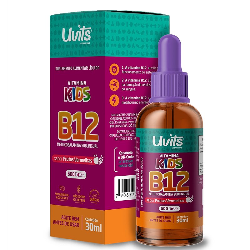 Vitamina B12 Kids 30ml 600 Doses - Uvits Uvits - A Melhor Loja Online ...