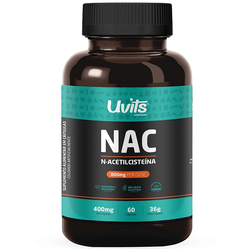 Nac N-Acetilcisteína 800mg 60 Cápsulas - Nac e Mais na Uvits Vitaminas ...
